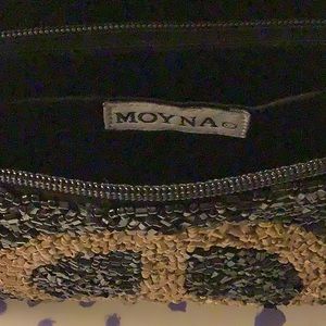 Moyna | Bags | Moyna Beaded Black With Gold Peace Sign Zip Clutch Hand ...